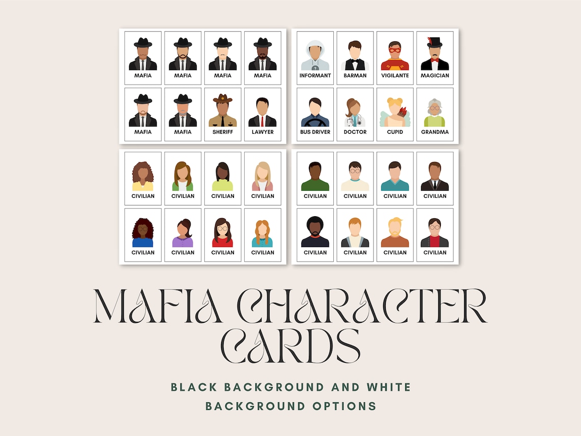 32x Printable Mafia Game Character Cards - Etsy