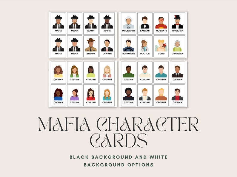 32x Printable Mafia Game Character Cards - Etsy