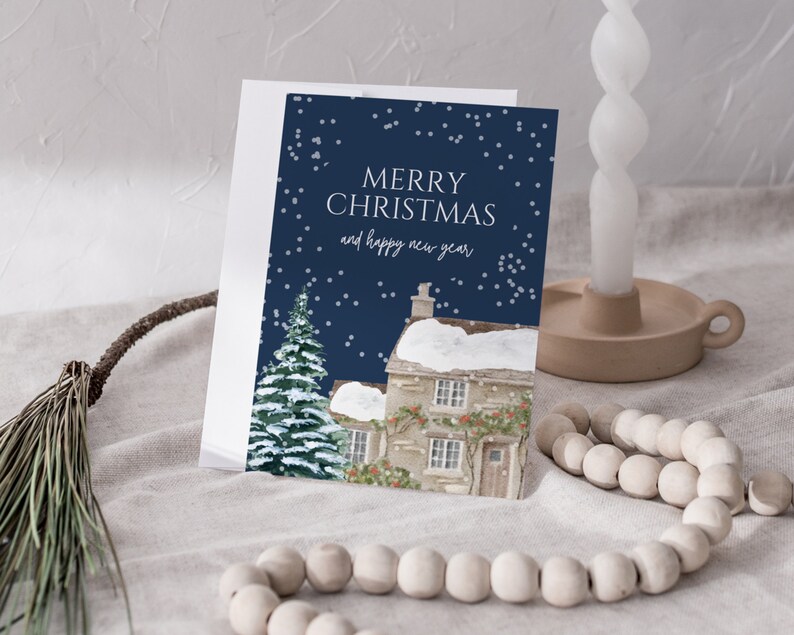 Snowy House Christmas Card Digital Download Printable - Etsy
