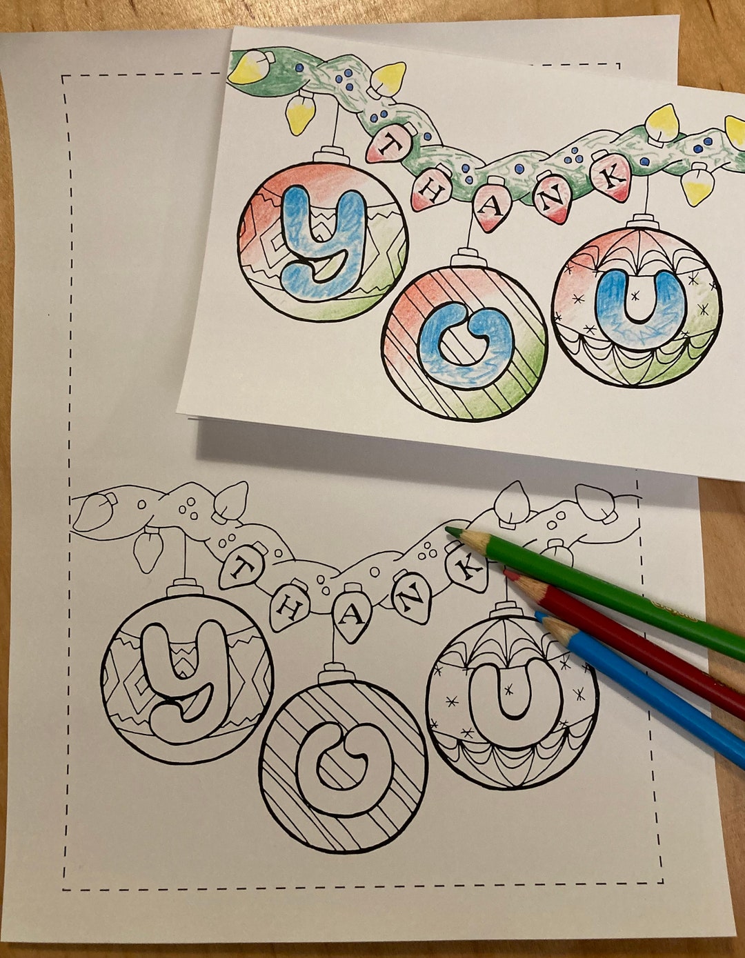 Holiday Thank You Coloring Card Christmas Kids and Adults Note Cards ...