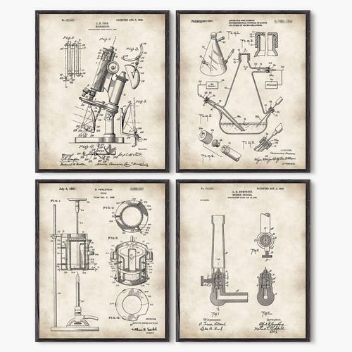 SET of 4 SCIENCE Posters Vintage Patent Illustration Art - Etsy