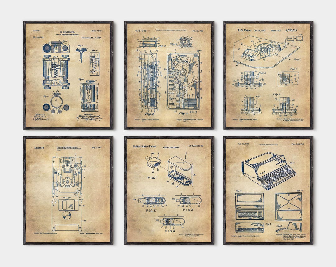 Vintage Computer Wall Art, Set of 6 Prints Patent, Office Decor ...