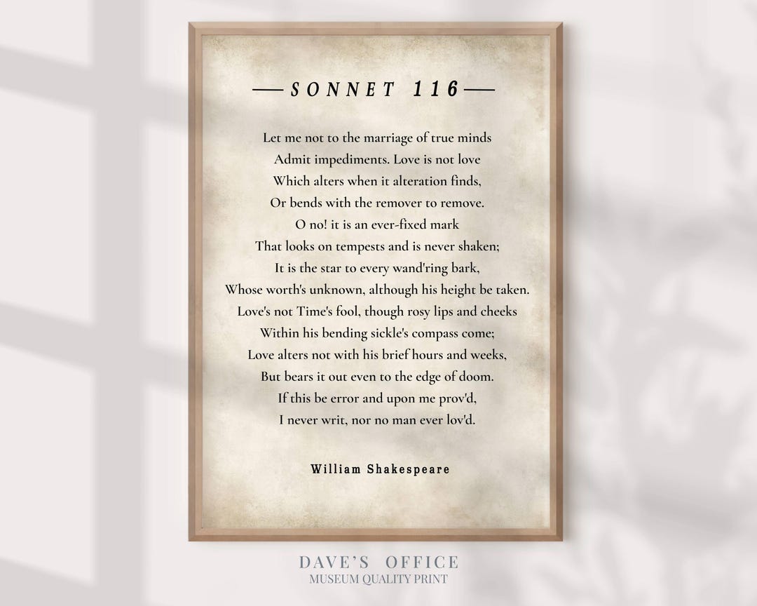 Sonnet 116 Print: Shakespeare Love Poem Wall Art - Etsy