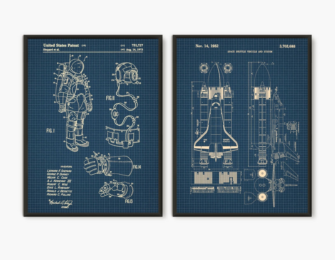 NASA Space Shuttle Blueprint Poster Set: Boys Room Decor (set of 2 ...