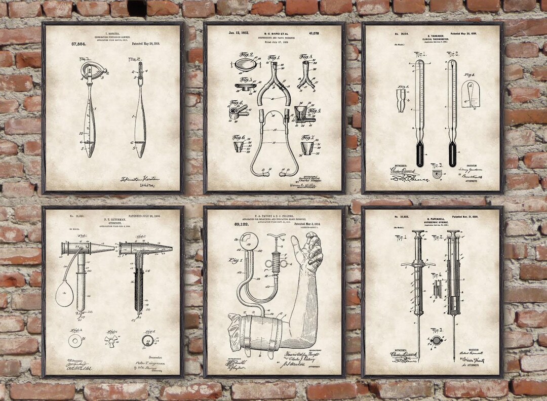 Doctor Patent Set of 6,doctor Prints,otoscope,stethoscope,hypodermic ...
