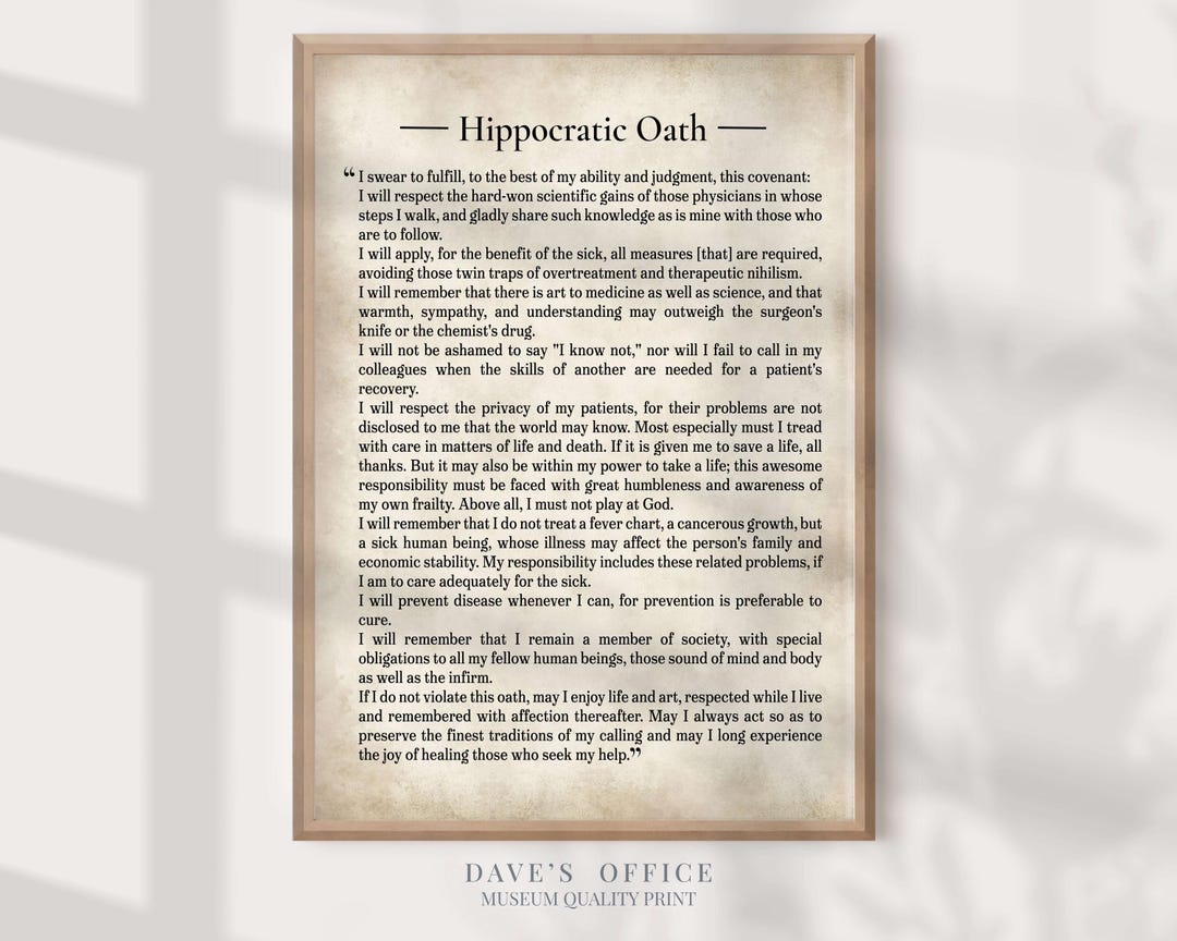 The Hippocratic Oath, Medical Gift , Framed Print, Canvas Frame - Etsy