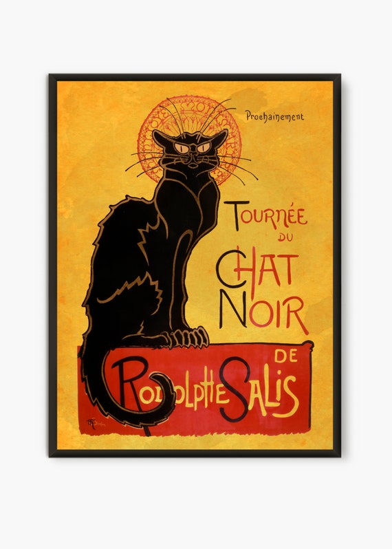 Mixed Media & Collage Vintage Poster Printed On Wood Pub le Chat Noir ...