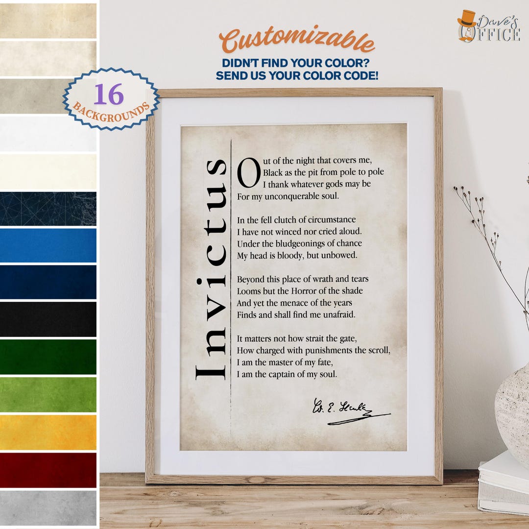 Invictus Poem, Print Wall Art ,custom Quote Print, Literary Typography ...