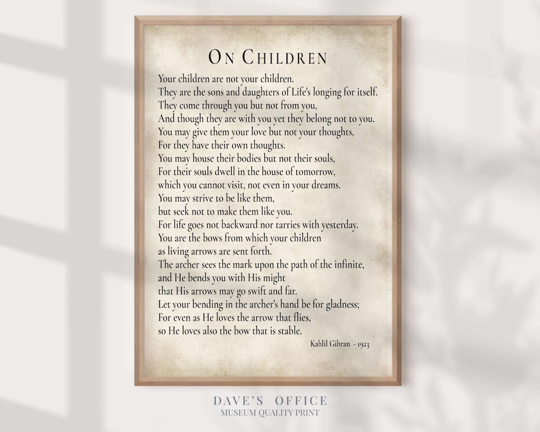 On Children Poem Print by Kahlil Gibran, Inspirational Typography ...
