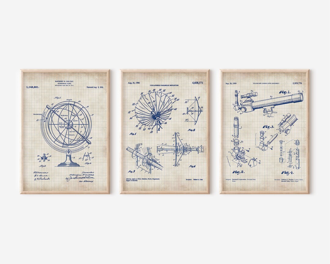 Astronomy Set of 3, Science Poster, Space Print, Patent Prints, Science ...