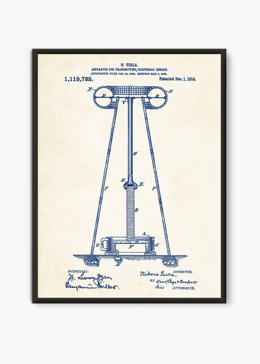 Tesla Prints, Tesla Patent, Nikola Tesla, Science Decor, Patent Prints ...