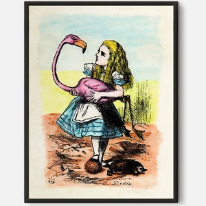 Alice in Wonderland Print, Alice Wonderland Decor, Alice and Flamingo ...