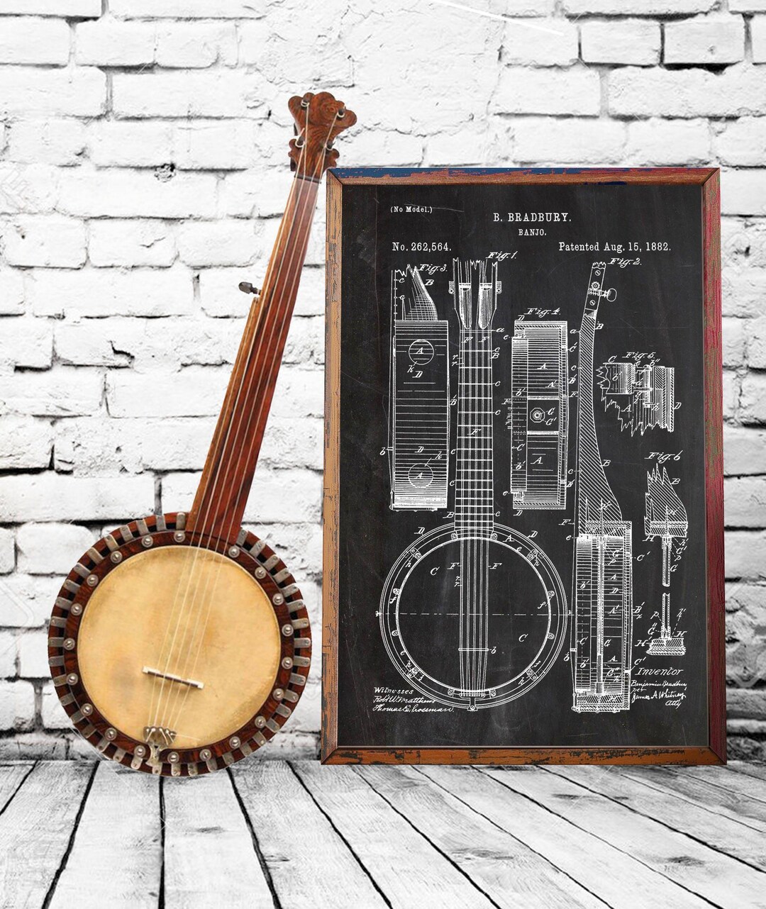 PATENT 1802 Banjo BRADBURY Poster, Banjo Poster, Banjo Prints,banjo ...