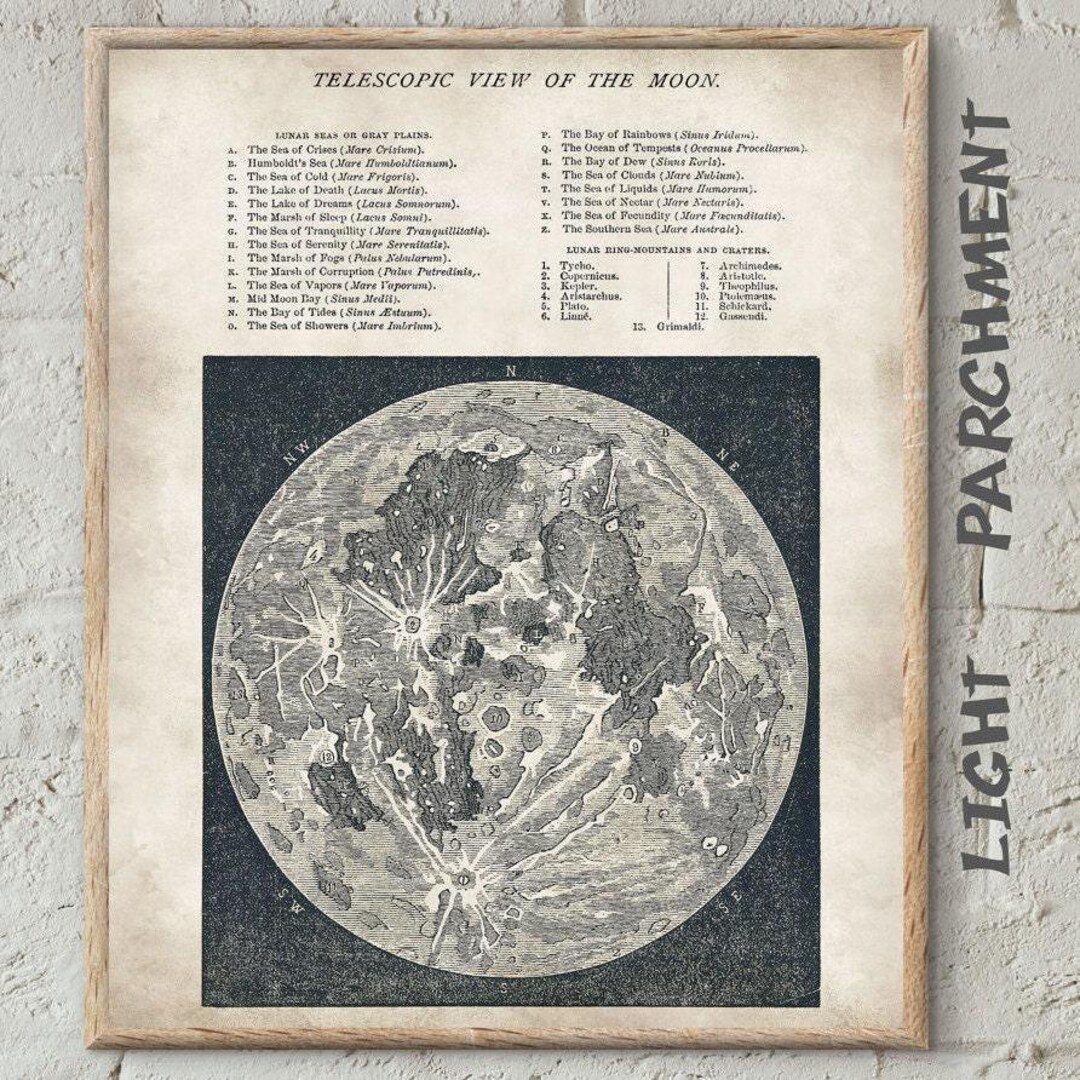 Full Moon Map,moon Print,vintage Lunar Astronomy Wall Art Print ...
