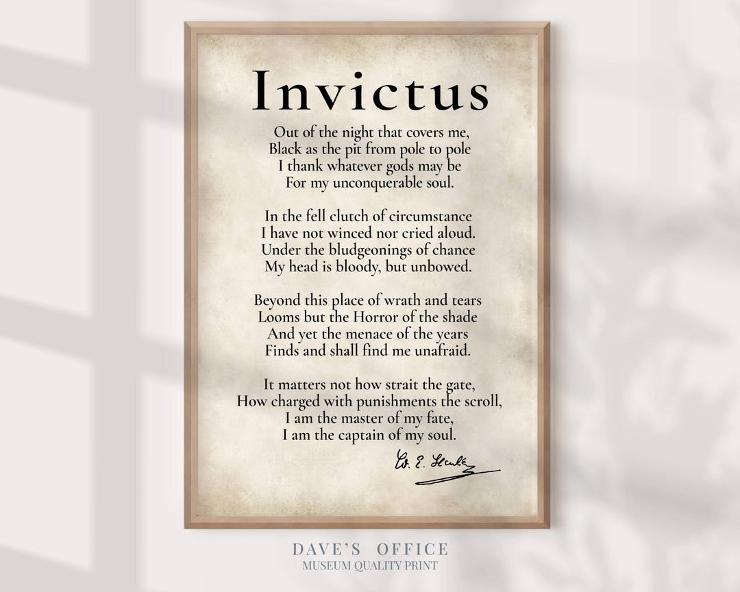 Invictus Poem Poster: Motivational Quote Art - Literary Print Decor by ...