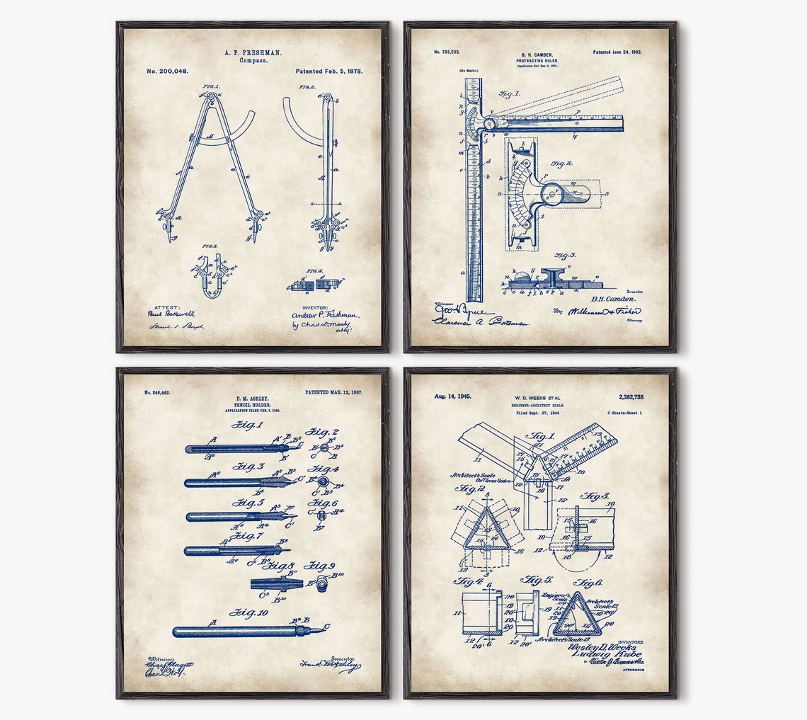 Architectural Prints Set of 4 Prints Architectural Drawings - Etsy