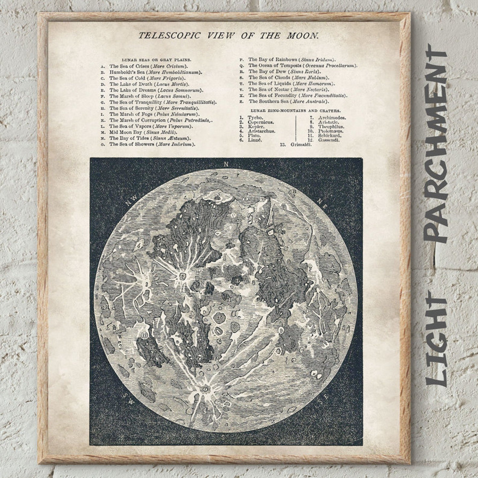 Full Moon Map Lunar Astronomy Wall Art Print Geography Moon - Etsy