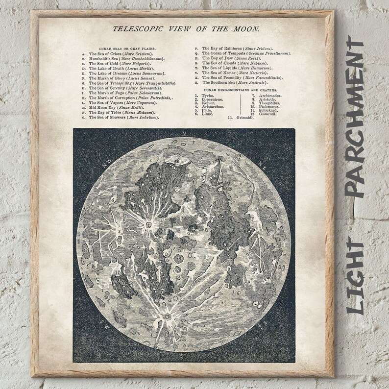 Full Moon Map Lunar Astronomy Wall Art Print Geography Moon - Etsy