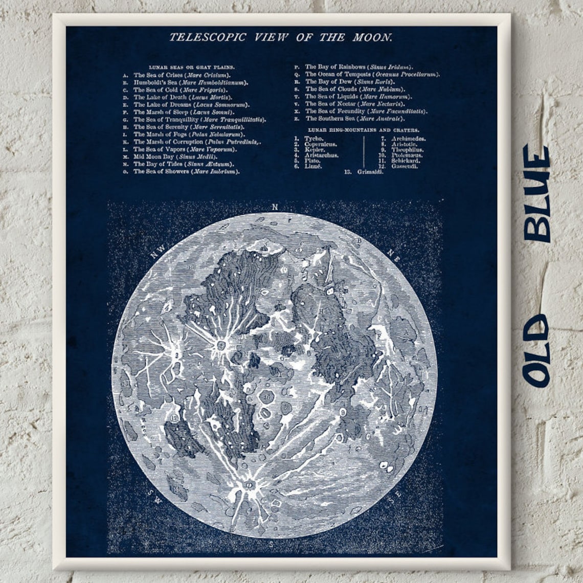 Full Moon Map Lunar Astronomy Wall Art Print Geography Moon - Etsy