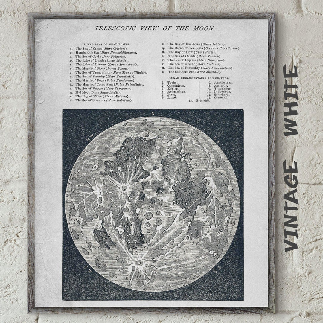 Full Moon Map Lunar Astronomy Wall Art Print, Geography Moon Chart ...