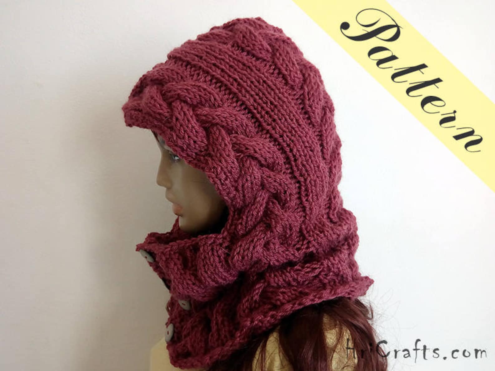 Knit Cowl Pattern, Button Cowl, Button Neck Warmer, Hooded Cowl Pattern ...