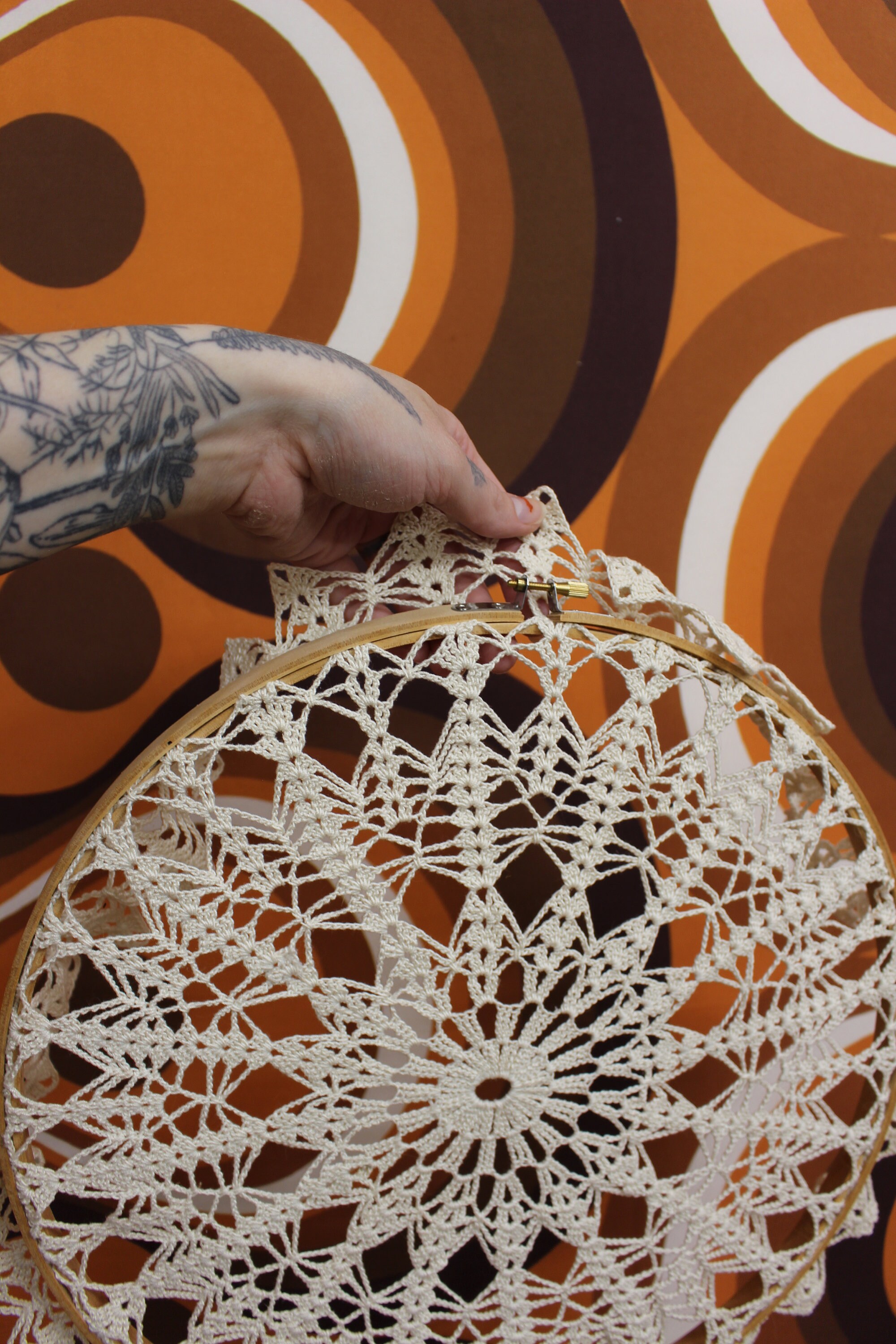 Vintage Pair of Crochet Doilie Hoops | Boho Shabby Chic Wall Decor ...