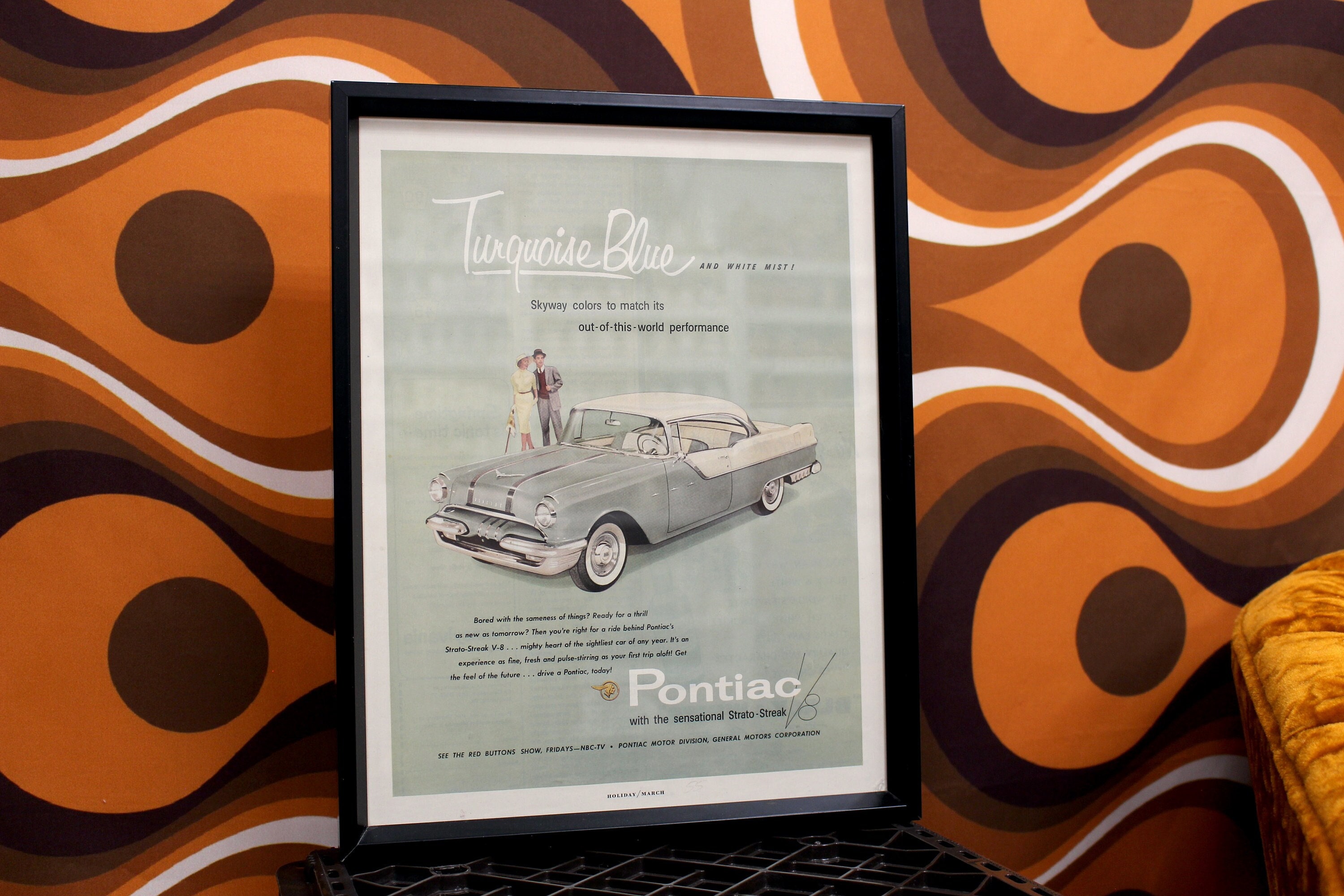 Vintage 1955 Pontiac Turquoise Blue Framed Print | Classic Car ...
