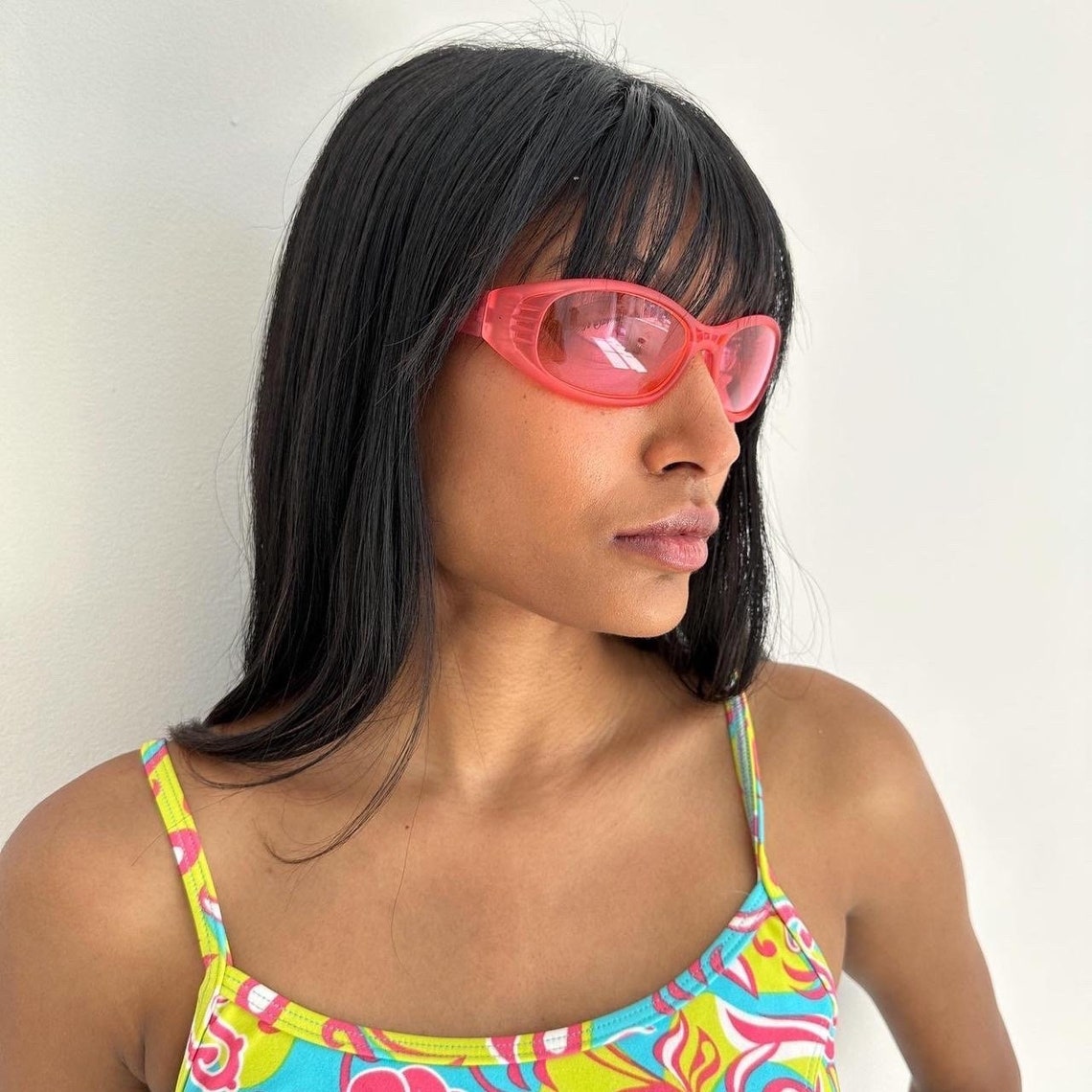 Y2k Neon Fluro Wrap Pink Festival 2000s Sunglasses Shades - Etsy