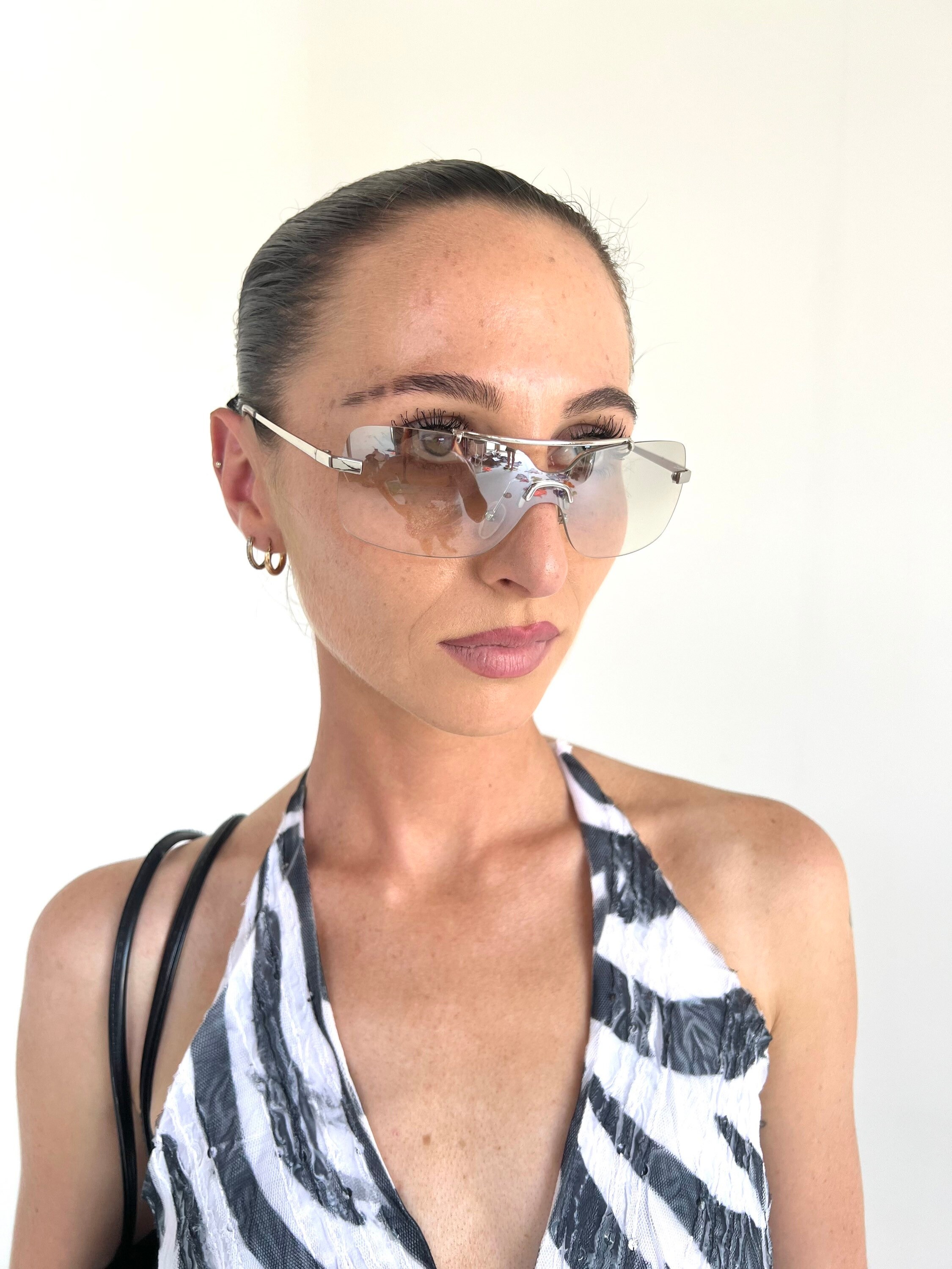 Y2K Frameless Aviator Style Clear and Silver Sunglasses 2000s - Etsy