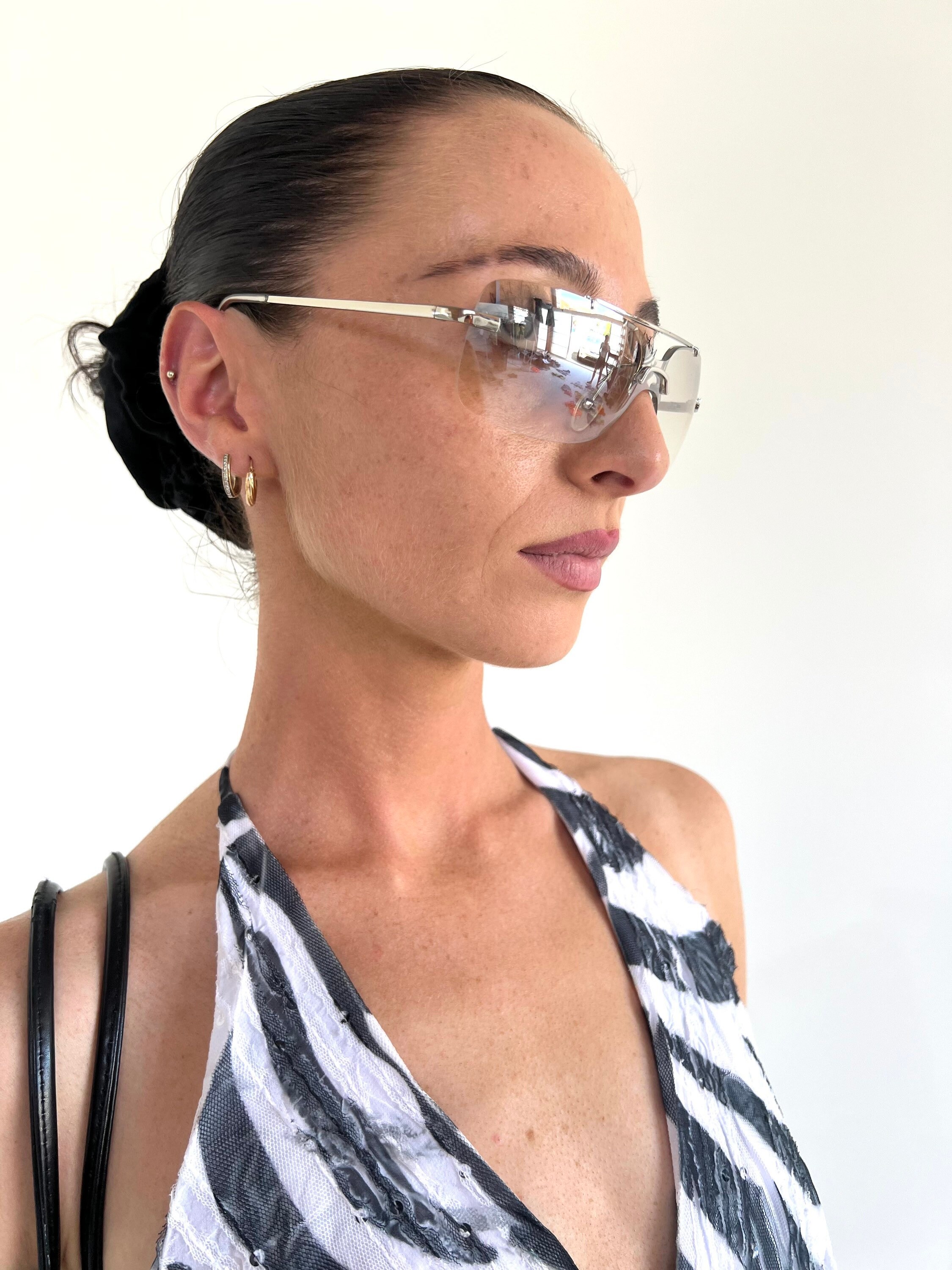 Y2K Frameless Aviator Style Clear and Silver Sunglasses 2000s - Etsy