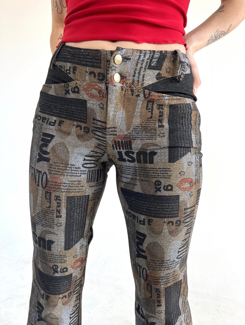 Metallic Newspaper Print Pants - Etsy