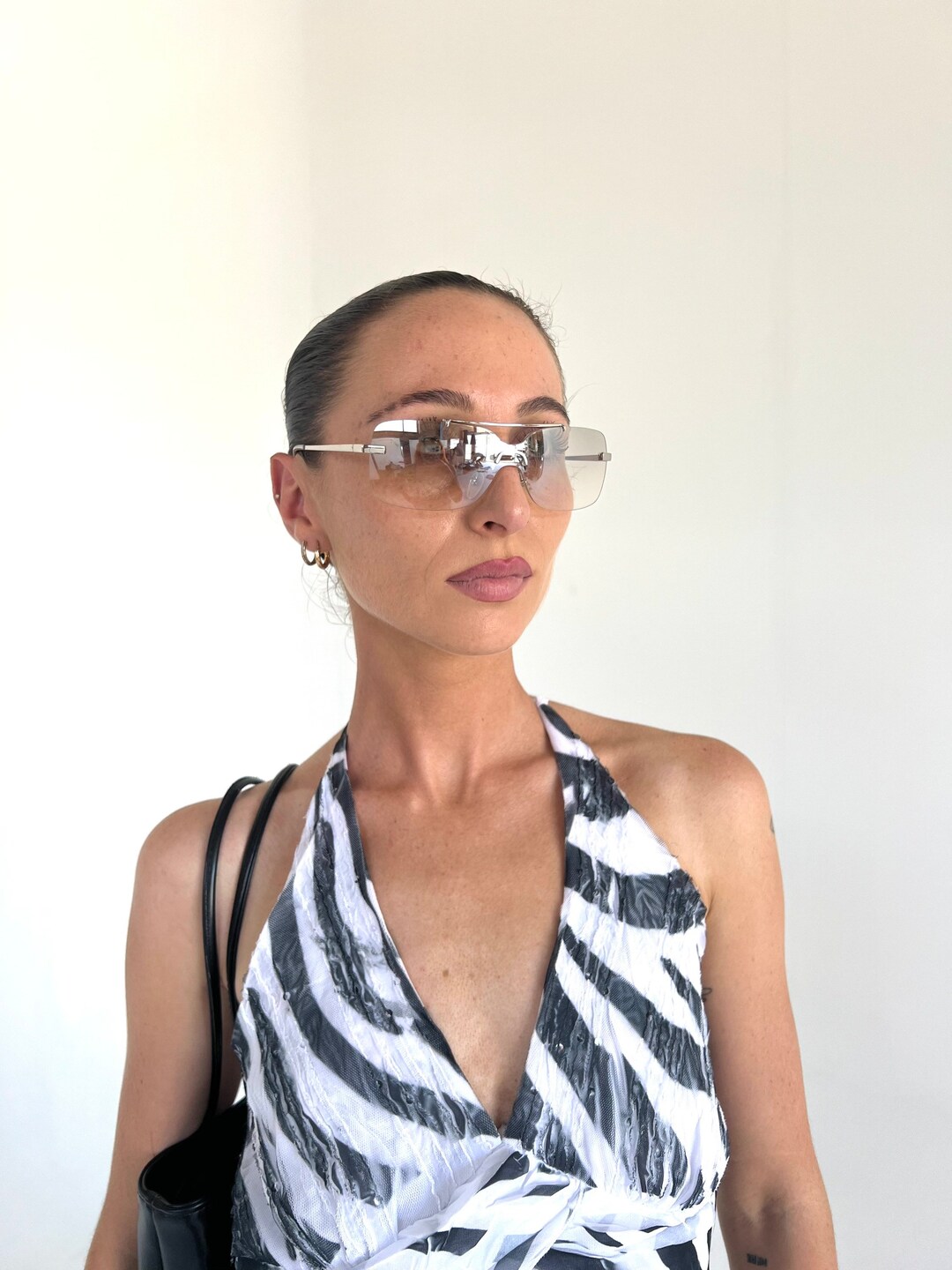 Y2K Frameless Aviator Style Clear and Silver Sunglasses 2000s - Etsy