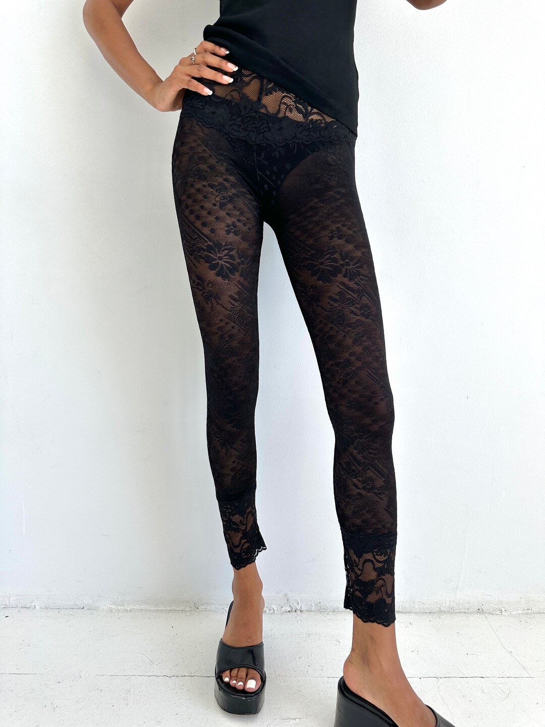 Vintage Black Sheer Lace Pants, Capris With Scalloped Lace Trim Hem - Etsy