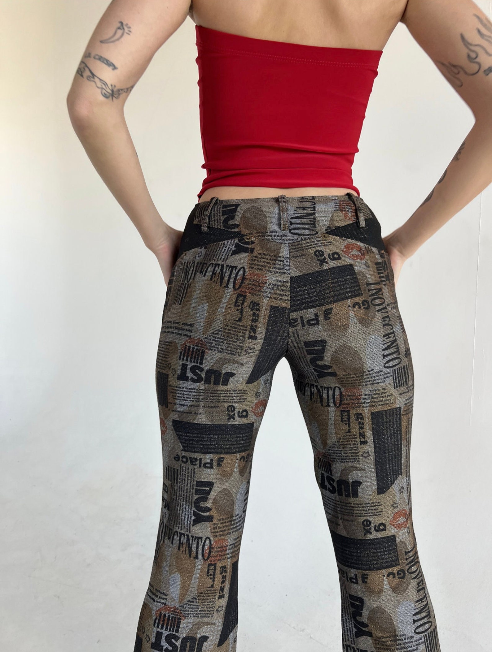 Metallic Newspaper Print Pants - Etsy