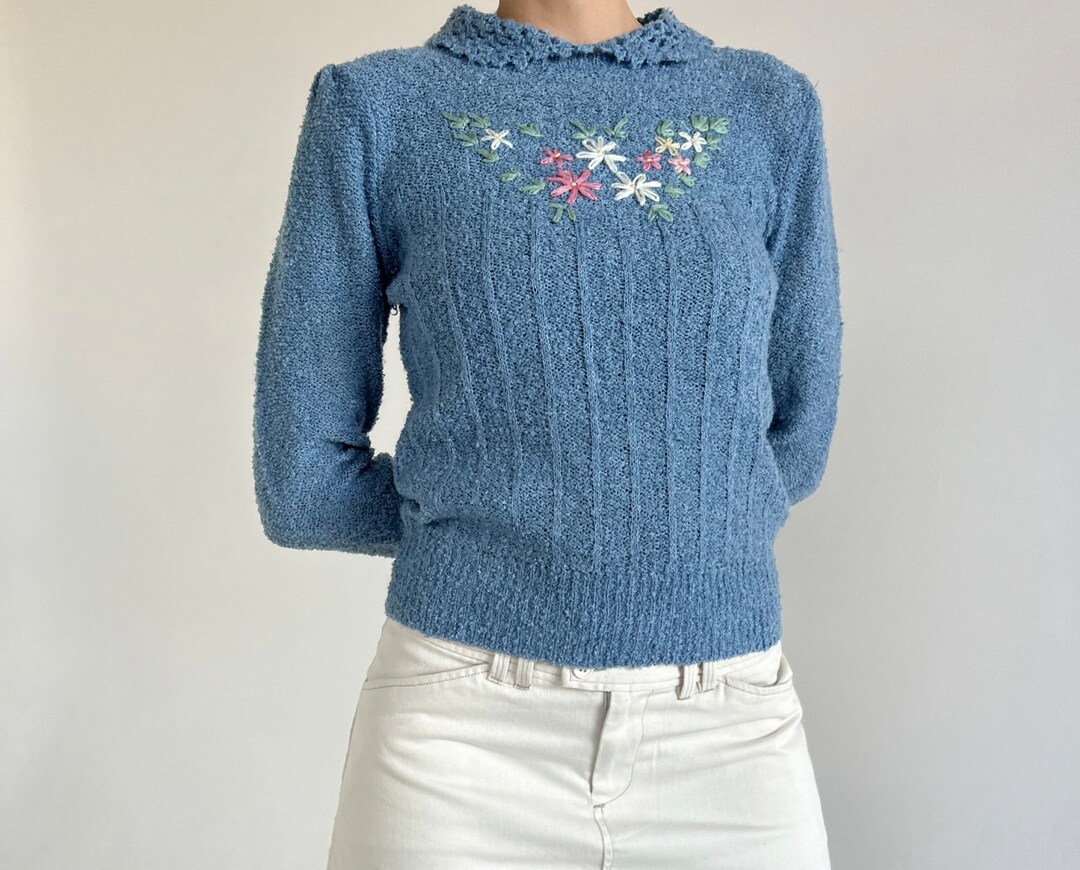 90s Y2K Coastal Grandma Code Blue Embroidered Sweater!!! - Etsy