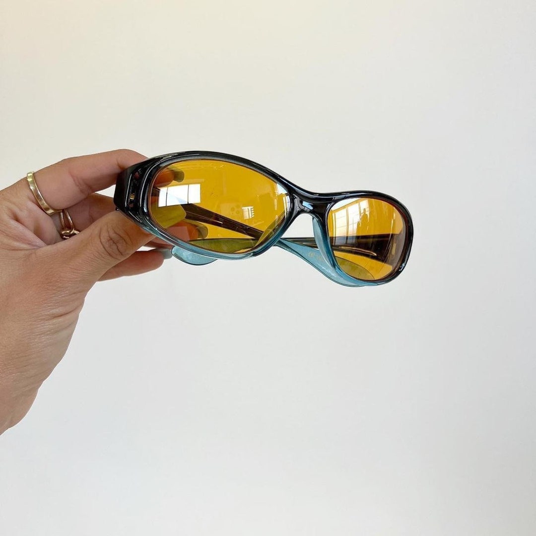 Y2K 2000 Rave Style Aqua Blue Gradient Sunglasses Orange Lenses Speed ...