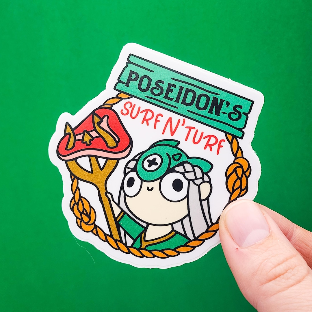 Poseidon's Surf N' Turf Vinyl Sticker - Etsy