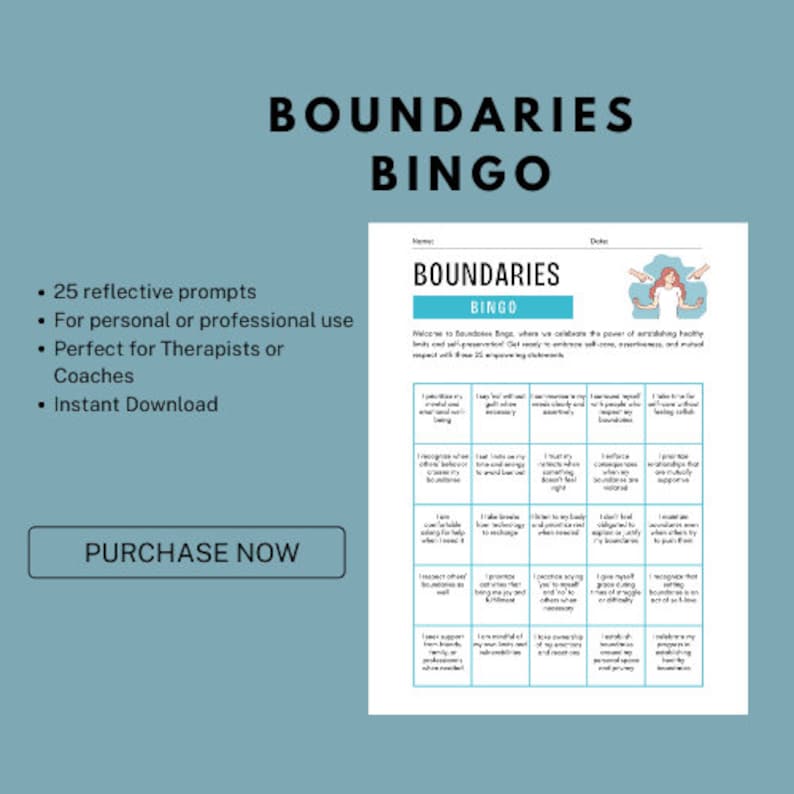 Boundaries Bingo Card | Inner Child Therapy Tools | Healing Tools ...