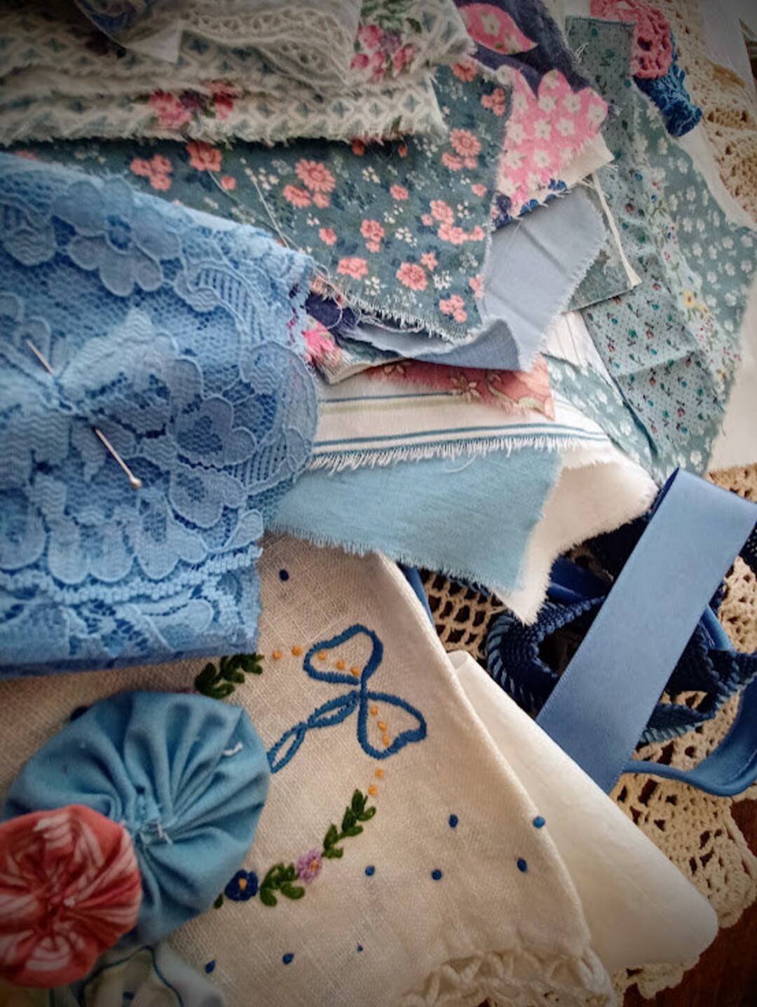 Beautiful Vintage Blue Fabric Bundle for Junk Journaling Slow - Etsy