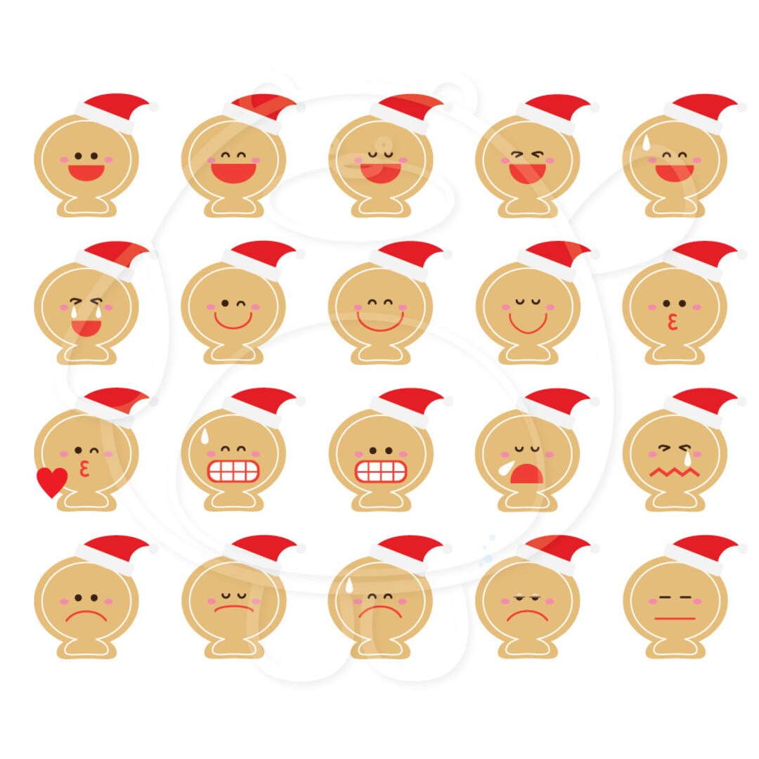 40 Ginger Bread Emojis With Christmas Hat Digital Clipart PNG Format ...