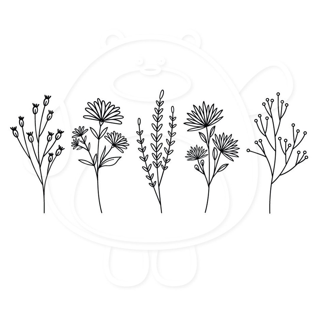 Wildflowers Set A - Floral - Flower Sketch - Svg, Png, Dxf and Eps 4 ...