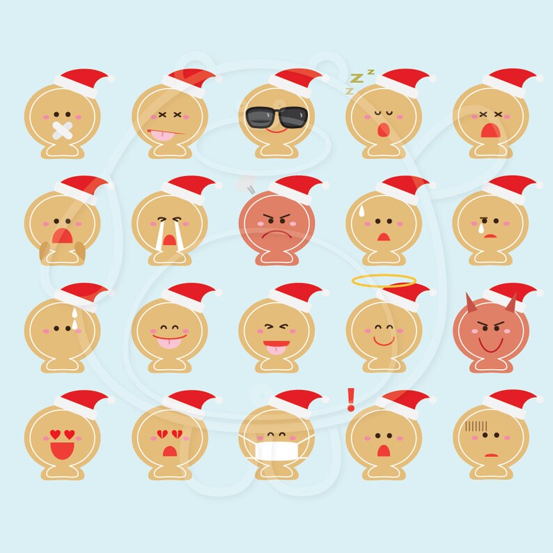 40 Ginger Bread Emojis With Christmas Hat Digital Clipart | Etsy