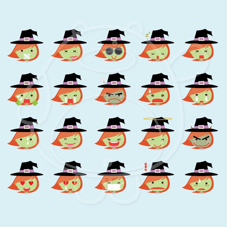 40 Witch Emojis Digital Clipart PNG Format Personal and - Etsy