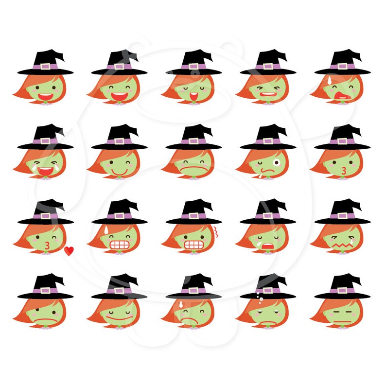 40 Witch Emojis Digital Clipart PNG Format Personal and - Etsy