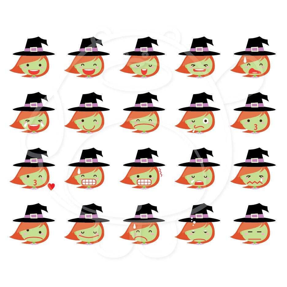 40 Witch Emojis Digital Clipart PNG Format Personal and | Etsy