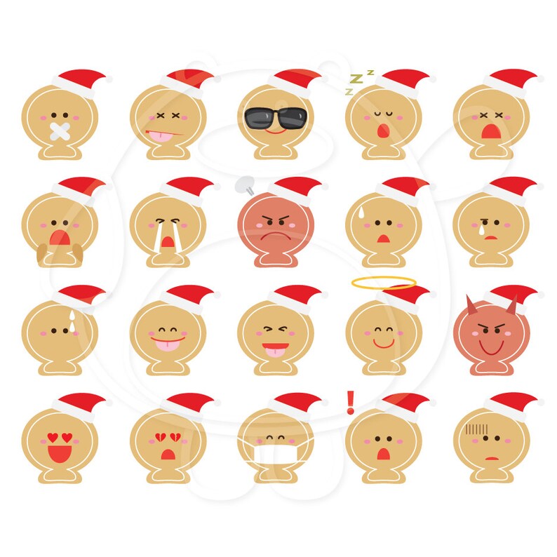 40 Ginger Bread Emojis With Christmas Hat Digital Clipart | Etsy