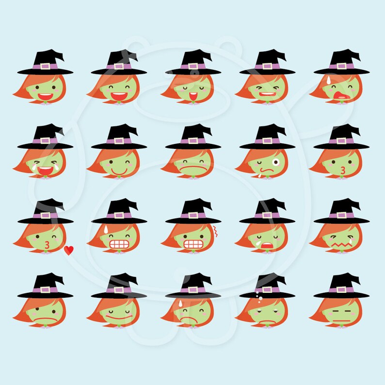 40 Witch Emojis Digital Clipart PNG Format Personal and - Etsy