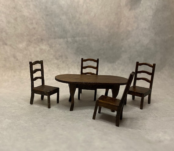 1/4 Scale Miniature Walnut Dining Table with Four Chairs | Etsy