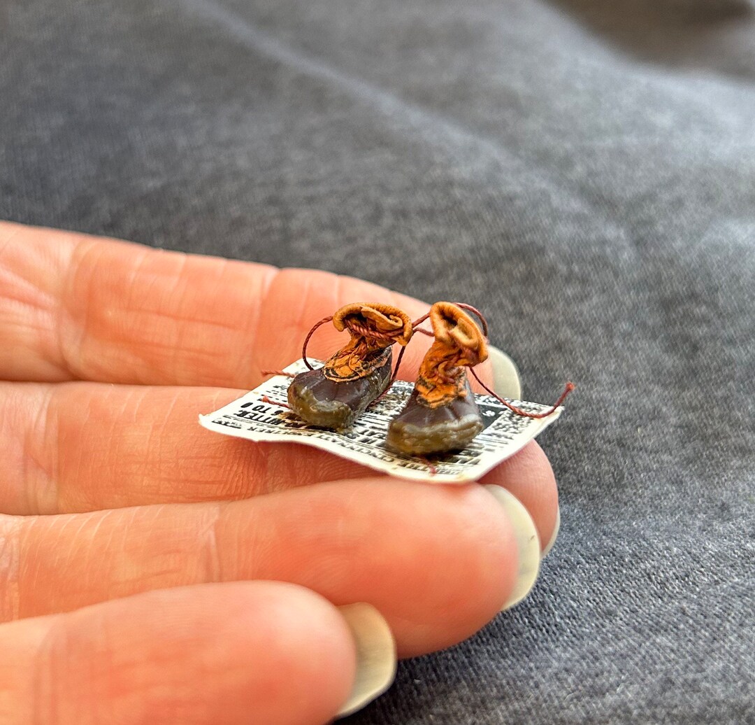 1/24 Scale Miniature Boots on Newspaper - Etsy