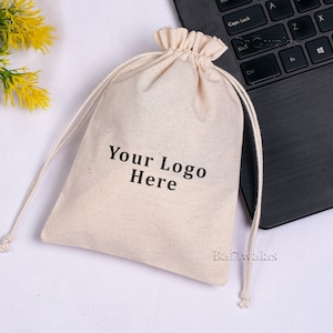 100 Organic Cotton Drawstring Bag, Personalized Jewelry Packaging Pouch ...